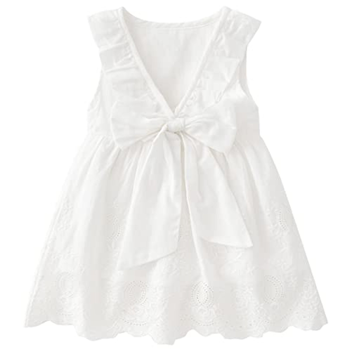 Zanie Kids Toddler Girl Dress Backless Baby Infant Ruffle Sleeve Playwear Bowknot Outfits Summer White 18-24 Months