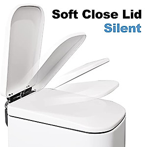 TrashAid Small Bathroom Trash Can with Lid Soft Close, 6 Liter / 1.6 Gallon Stainless Steel Garbage Can Narrow with Removable Inner Bucket, Step Pedal (White)