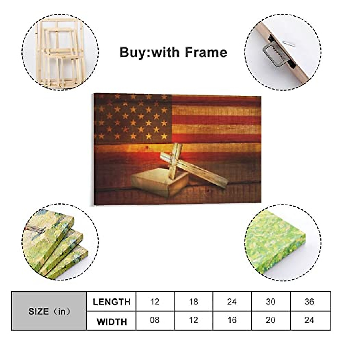 Arts Canvas Wall Art Decor Hand Painted Bible Verse American Flag Cross Holy Abstract Painting Large Art Pictures Modern Artwork for Living Room Bedroom Office Decor Framestyle1 12 X 08 inch (30 X