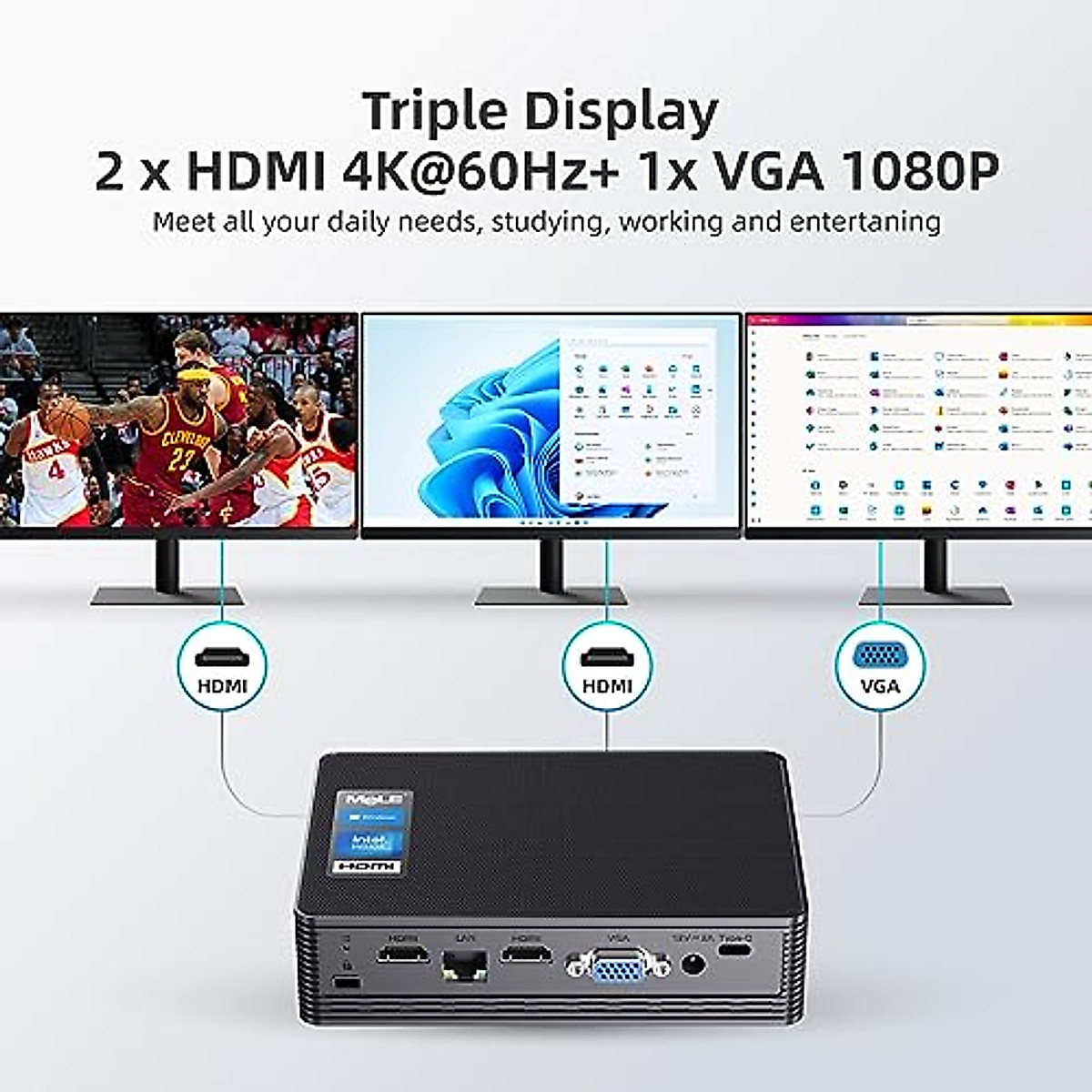 MeLE Fanless Mini PC QuieterHD3 Celeron N5105 16GB 512GB Windows 11 Pro Micro Computer Small Desktop Servers with Gigabit Ethernet WiFi 6 PXE Dual HDMI 4K Unlock BIOS on Industrial Webcast Office