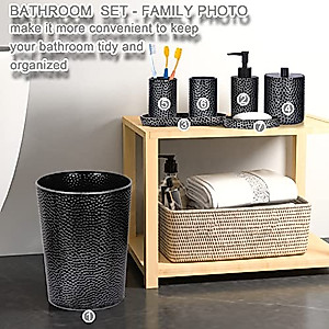 LKKL Bathroom Accessory Set-7 Pcs Bathroom Accessories Set with Bathroom Trash Can, Soap Dispenser Set,Bathroom Tray,Bathroom Canister for Qtip Holder, Toothbrush Holder,Tumbler,Soap Dish-Silver