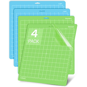 Gwybkq Cutting Mat for Cricut Maker 3/Maker/Explore 3/Air 2/Air/One 4 Pack 12x12 Standard/Light Cut Replacement Accessories Green/Blue Card Adhesive Sticky Mats
