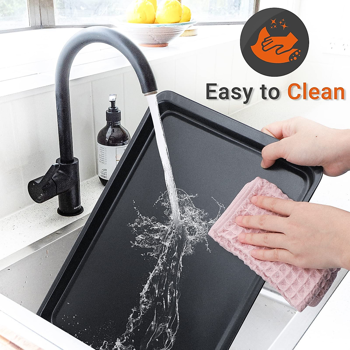 Beasea Baking Sheet 2 Pack, 10x14.6 Inch Cookie Sheet Nonstick Carbon Steel Baking Sheet for Oven Pans Baking Tray Cooking Sheets Black