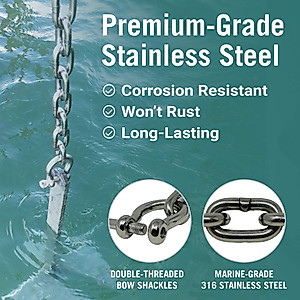 Stainless Steel Anchor Chain, Boat Anchor Chain, Anchor Chains for Boats, Stainless Anchor Chain, Double Boat Anchor Shackle Link Ends Marine Grade Boat Accessories 4 Ft Chain 1/4" Width