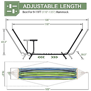 Garpans Double Hammock Adjustable Length 9-11ft, Portable Hammock Stand with Built-in Wheel, Heavy Duty Steel Up to 550lbs Weight Capacity with Carrying Bag for Outdoor Indoor Garden Yard Blue
