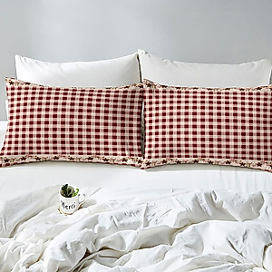 LUVIVIHOME 3PCS Red Plaid Duvet Cover Queen Bedding, Pink Bedding, Primitive Rustic Country Farmhouse Bedding, Christmas Bedding, Checkered Buffalo Plaid Comforter Bedspread Quilt Cover 2 Pillow Shams