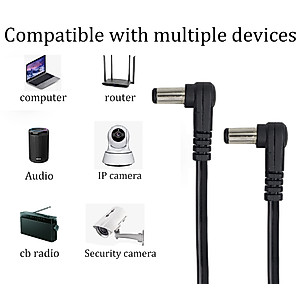 HCFeng Double Elbow DC 5.5mm x 2.1mm Cable DC 5.5mm x 2.1mm 90 Degree Right Angle Male to Male Power Adapter Cable for CCTV Surveillance Security Camera LED Strip DVR (22 AWG)[2 Pack/ 5ft]