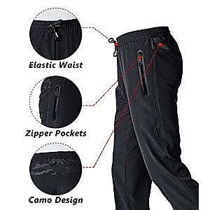 Boladeci Athletic Pants for Men Lightweight Quick Dry Breathable Elastic Waist Zip Pockets Outdoor Jogger Travel Fishing Hiking Pants Black 40