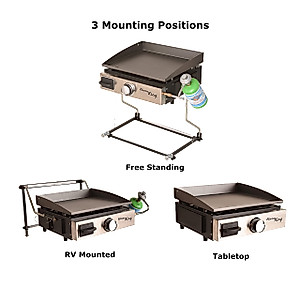 Flame King Flat Top Portable Propane Cast Iron Grill Griddle Tabletop, RV or Wall Mounted, Stand on Floor for Outdoor Camping, RV, Marine,Black | Flame King Propane 12ft RV Quick Connect Hose Adapter