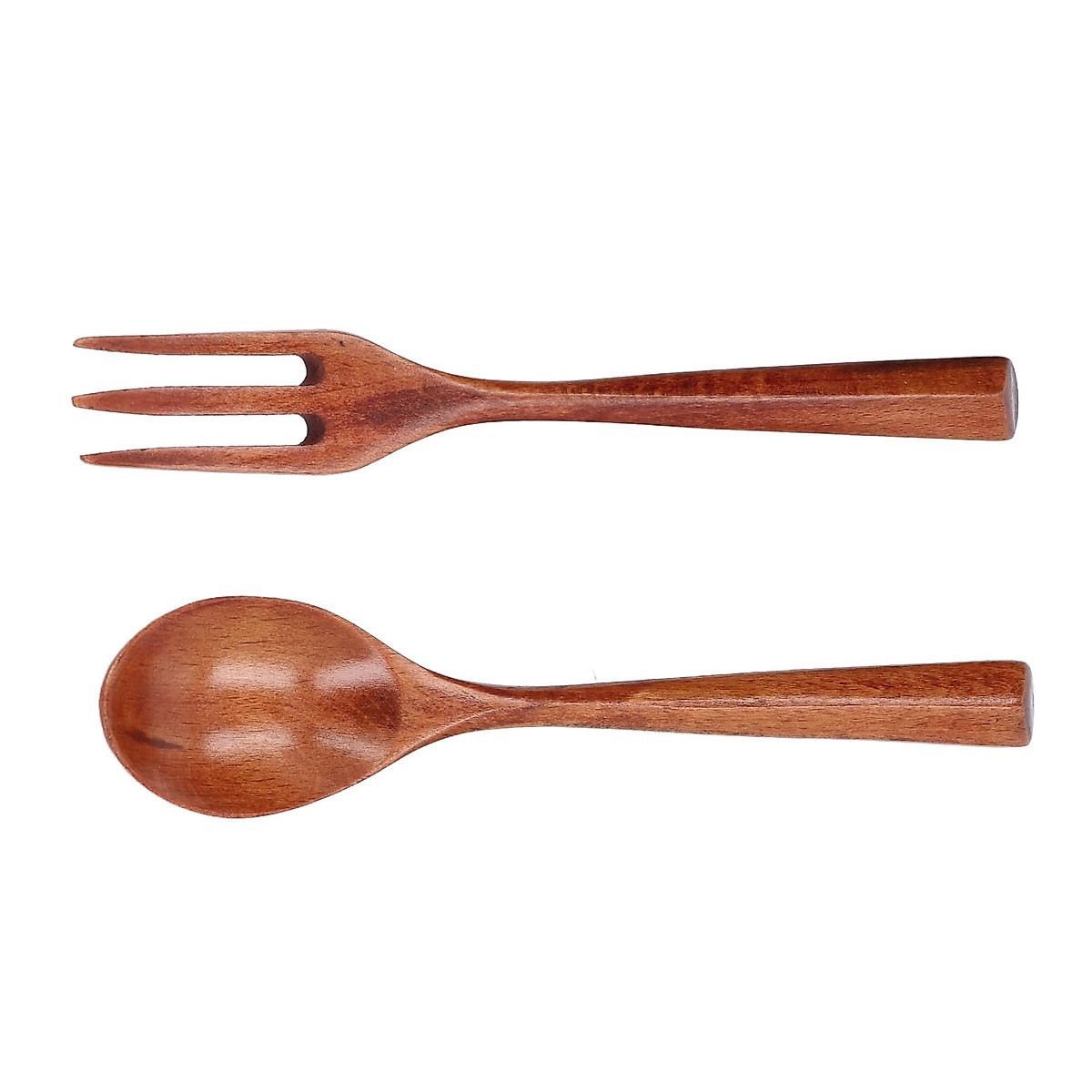 Wooden Fork Spoon Set Large Lacquered Wood Spoon Fork Tableware Dinnerware 2Pcs Triangular Handle Cooking Tableware