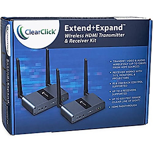 ClearClick Extend+Expand Wireless HDMI Transmitter & Receiver Kit - 5 GHz, Up to 650' Range, IR & USB Transmission (1 Transmitter + 1 Receiver Kit, Supports 4 RX)