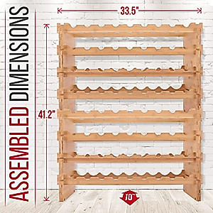 SereneLife 72 Bottle Stackable Wine Rack, 33.5" x 10" x 42" 8-Tier Large Floor Freestanding Modular Storage Display Shelf Natural Bamboo Wood Construction for Kitchen and Cellar, Brown