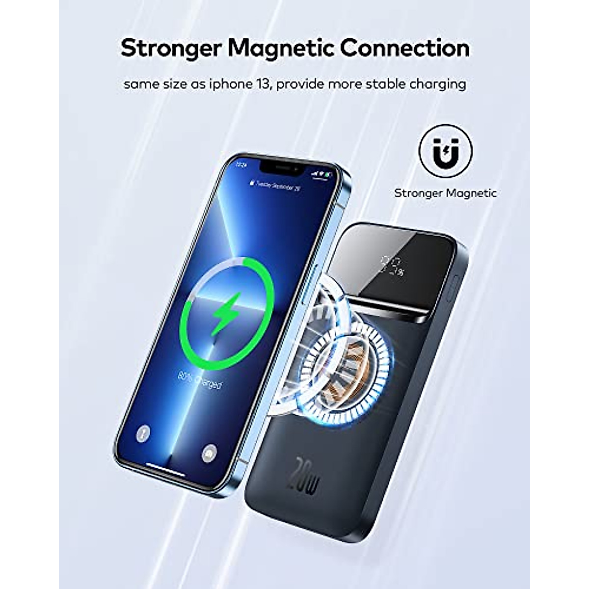 Baseus Magsafe Battery Pack, Wireless Portable Charger Stronger Magnetic for iPhone 14/13/12 Series, PD 20W Fast Charging Wired Power Bank for iPhone Magsafe Accessories