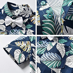 JunNeng Toddler Baby Boy Shorts Sets Hawaiian Outfit,Infant Kid Leave Floral Short Sleeve Shirt Top+shorts Suits Dark Blue