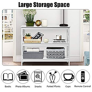Giantex 3-Tier Narrow Console Table, Rustic Sofa Table with Storage Shelf, X-Design Bookshelf, Skinny Foyer Table, Behind Couch Table, Entryway Table for Hallway Living Room, Entry Table, White