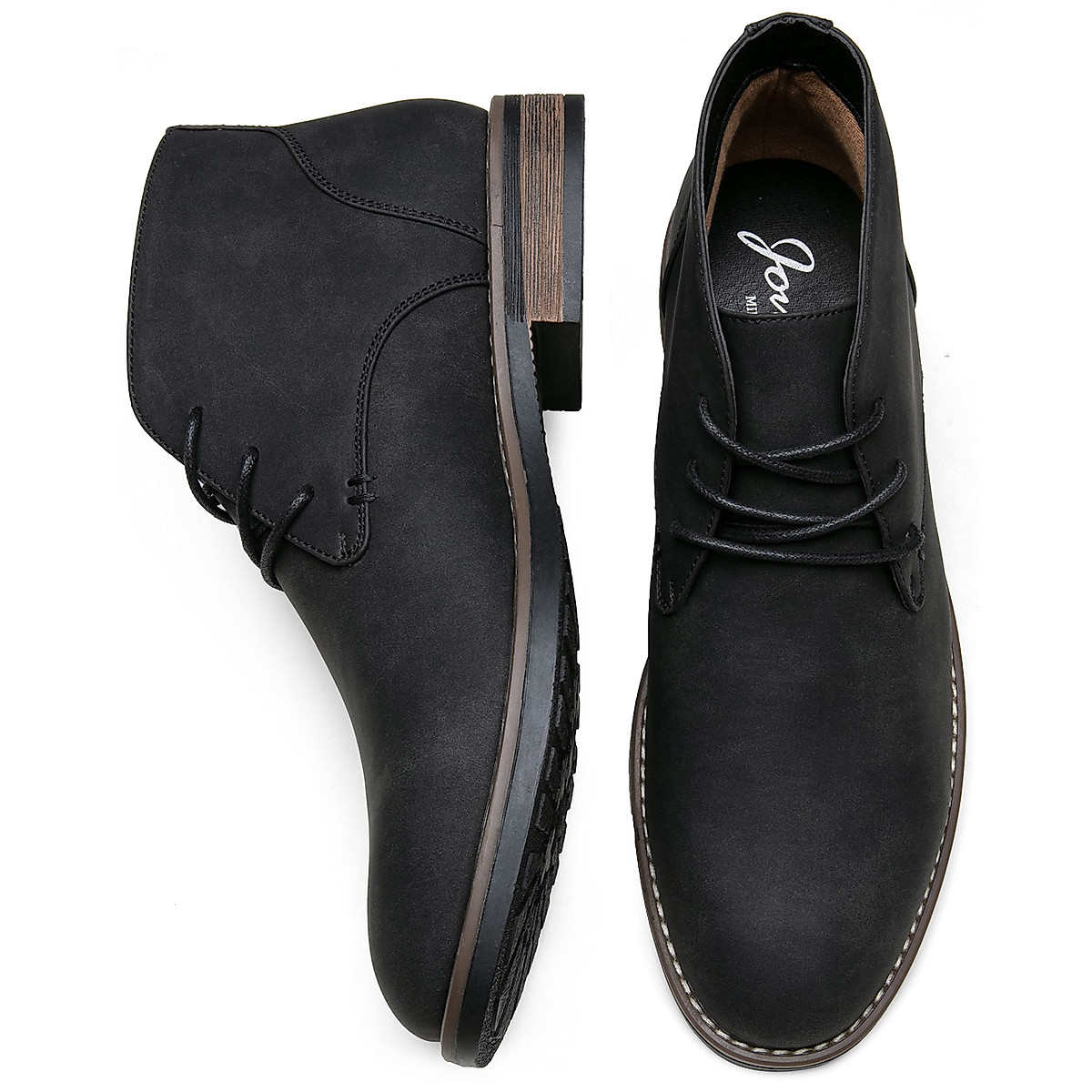 Jousen Men's Chukka Boots Lace Up Desert Ankle Boots Classic Causal Dress Boots For Men(AMY656A black 11)