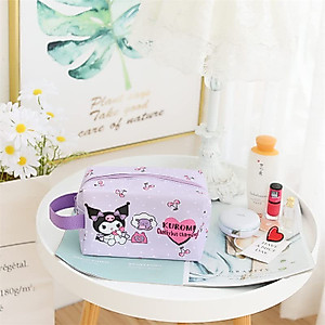 Kumi Travel Cosmetic Bag, Large Capacity Cartoon Cosmetic Pouch Makeup Bag with Zipper, PU Travel Toiletry Bag Makeup Accessories Organizer, Foldable Storage Bags Makeup Pouch for Women Girls