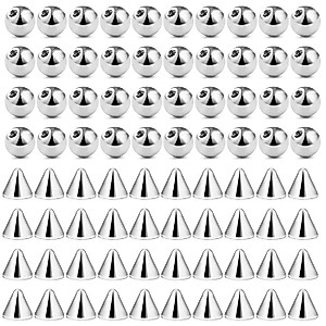 Ftovosyo 80Pcs 316L Surgical Steel Externally Threaded Replacement Balls Spikes Piercing Barbell Parts for Body Jewelry 16G 3mm
