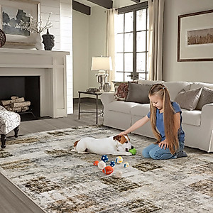 Area Rug Living Room Rugs 8x10 Washable: Soft Modern Abstract Fluffy Rug with Non-Slip Backing, Indoor Plush Throw Rug Large Accent Carpet for Bedroom Dining Room Nursery - Beige/Gray