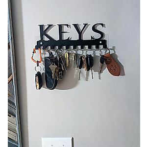 RT&BS Key Hooks for Wall, Key Holder Wall Mounted, Black Metal Hooks for Wall in Entryway Front Door Hallway Bathroom Kitchen, Key Sign 10.2 inches 10 Hooks
