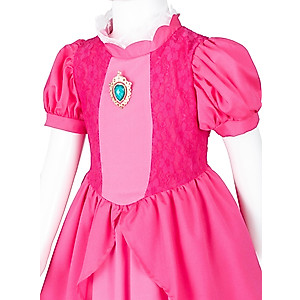 Pink Princess Dress for Girls, Kids Princess costume with Crown Gloves Wand Earrings 8-9 Years