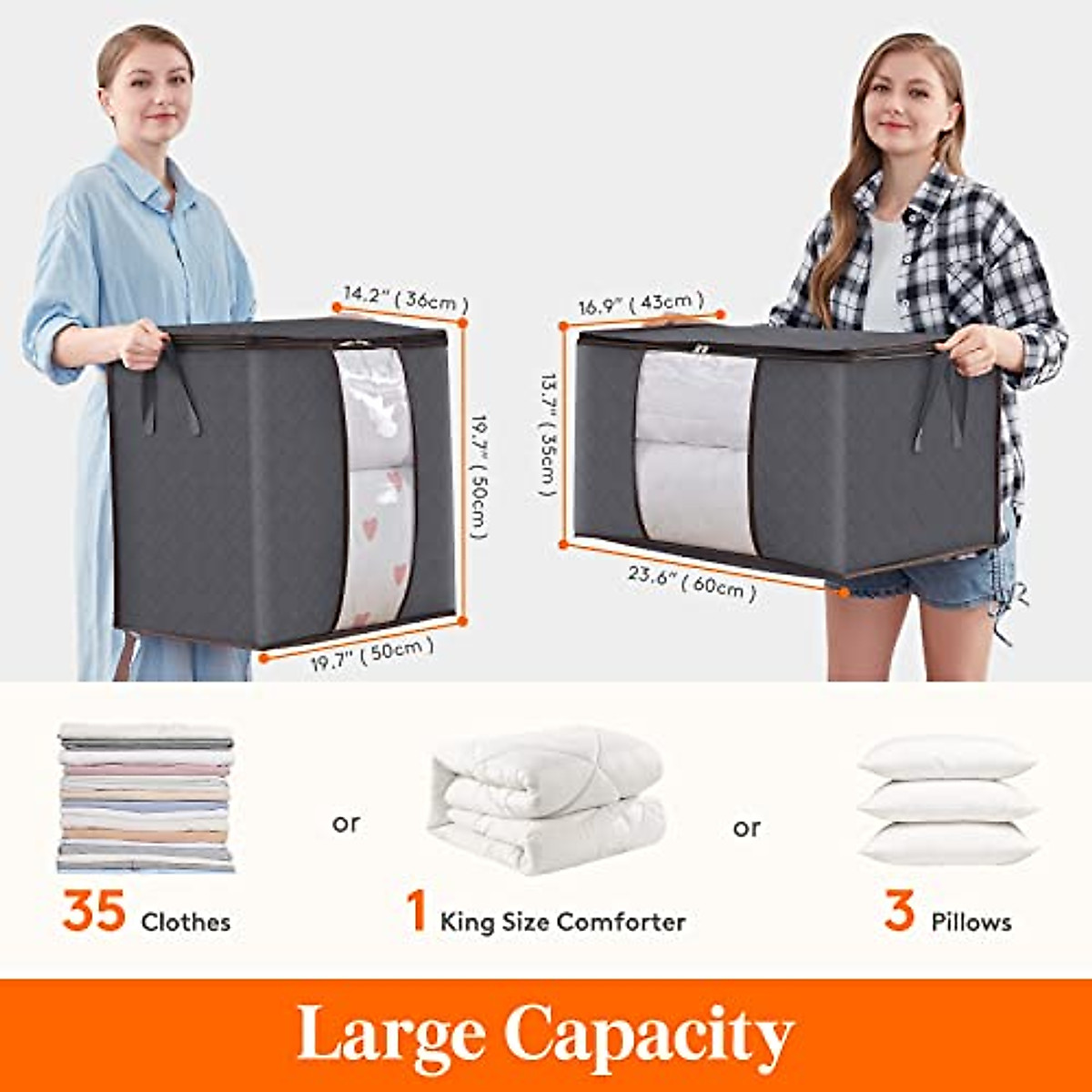 Lifewit 8 Pack 35L Clothes Storage Bag, Bundle with 4 Pack 90L Clothes Storage Bag Organizer, Grey