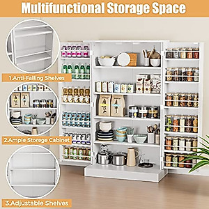 JEROAL Wooden Pantry Cabinet, Kitchen Storage Pantry Cabinet Organizer, Dining Room Entryway Floor Farmhouse Storage Cabinet with Doors and Shelves, White