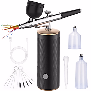 Uthlusty Cordless Airbrush Kit, Airbrush Kit with 0.3mm Tip, Handheld Rechargeable Air Brush with Compressor for Makeup, Nailart, Painting, Cake, Cookie, Model