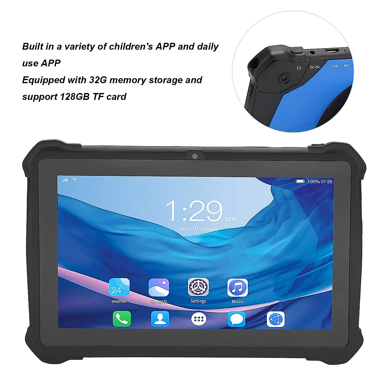 Septpenta 7 Inch Children's Tablet PC, Built in Powerful Octa Core CPU, 32G Memory Storage, Low Blue Light Technology Design, The for Children(Blue)