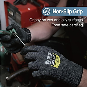 DEX FIT Level 5 Cut Resistant Gloves Cru553, 3D-Comfort Fit, Firm Grip, Thin & Lightweight, Touch-Screen Compatible, Durable, Breathable & Cool, Machine Washable; Black Grey L (9) 1 Pair