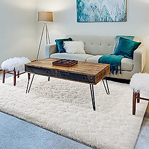 HOMORE Luxury Fluffy Area Rug Modern Shag Rugs for Bedroom Living Room, Super Soft and Comfy Carpet, Cute Carpets for Kids Nursery Girls Home, 5x7 Feet Cream White