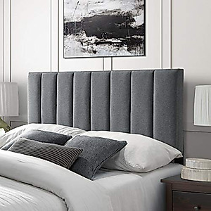 DG Casa Sierra Tufted Upholstered Vertical Channel Adjustable Height Headboard, Queen Size in Gray Polyester Blend Fabric