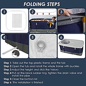 MATHOWAL Portable Bathtub, Foldable Bathtub for Adults, with Water Filling Cushion and Backrest, Suitable Hot Bath Ice (Dark Blue)