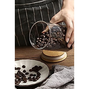 KOIKEY Sugar Jar Glass Salt Container - 15oz Clear Airtight Caning with Bamboo Lid and Spoon Scoop, Storage Overnight Oats, Salts, Coffee Bean, Spice, Creamer, Food Organizer, Pack of 1