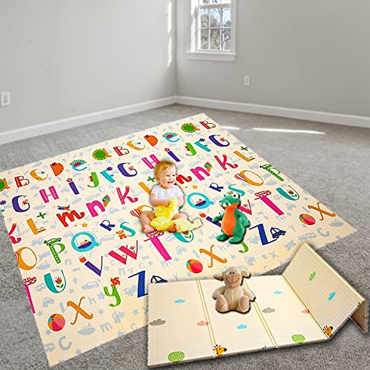 Play Mat, Baby Foldable Play Mat Crawling Mat Extra Large Foam Mat Reversible Baby Crawling Mat Non Toxic Waterproof for Infants Toddlers Thicker