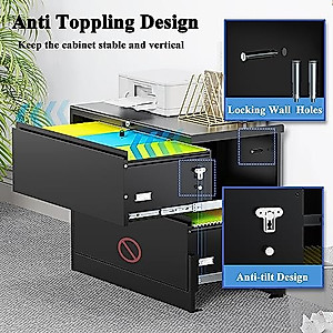 Hak 2 Drawer Lateral File Cabinet with Lock, Black Metal Filing Cabinet for Home Office, Locking Office File Cabinet for Hanging Files Letter/Legal/F4/A4 Size