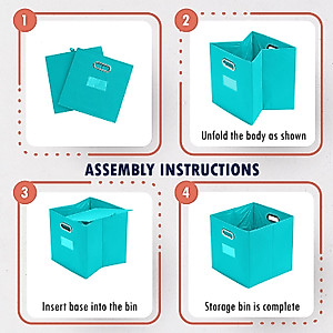 Ornavo Home Foldable Storage Bins Basket Cube Organizer with Dual Handles and Window Pocket - 6 Pack - 12" L x 12" W x 12" H - Teal