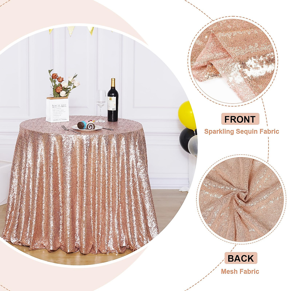 Poise3EHome 50 Inch Round Rose Gold Sequin Tablecloth for Party Cake Dessert Table Exhibition Events