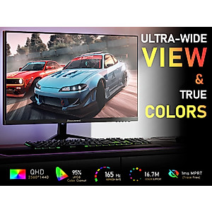 memzuoix 27-Inch QHD Gaming Monitor 165Hz, IPS PC Monitor with Rainbow Lights, 1ms, 99% sRGB, FreeSync G-Sync Compatible, Eye Care, VESA Mountable, HDMI, DisplayPort and Speakers, Black