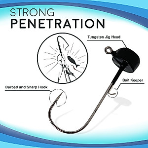 Reaction Tackle Tungsten Mushroom Head Ned Rig Shroom Jig Heads for Finesse Fishing, Weedless Jig Head for Bass Fishing with Soft Lures (5-Pack) 1/5oz Chartreuse weedless