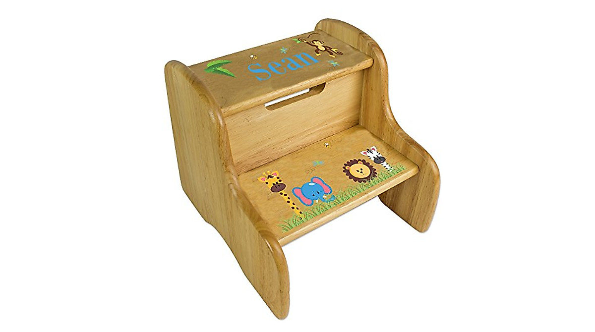 Personalized Wooden Jungle Animals Step Stool for Boys