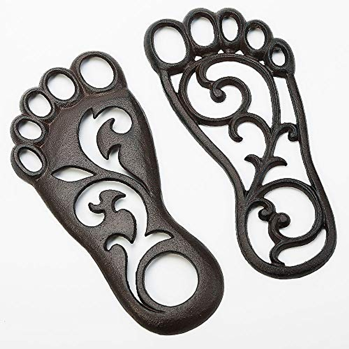 Sungmor Heavy Duty Cast Iron Stepping Mat - Retro Style Left & Right Footprint Front Door Mat Ground Decor - Outdoor Garden Lawn Panel Decorative Stepping Metal Stone - 11.8x5.5Inch & 1 Pair Pack