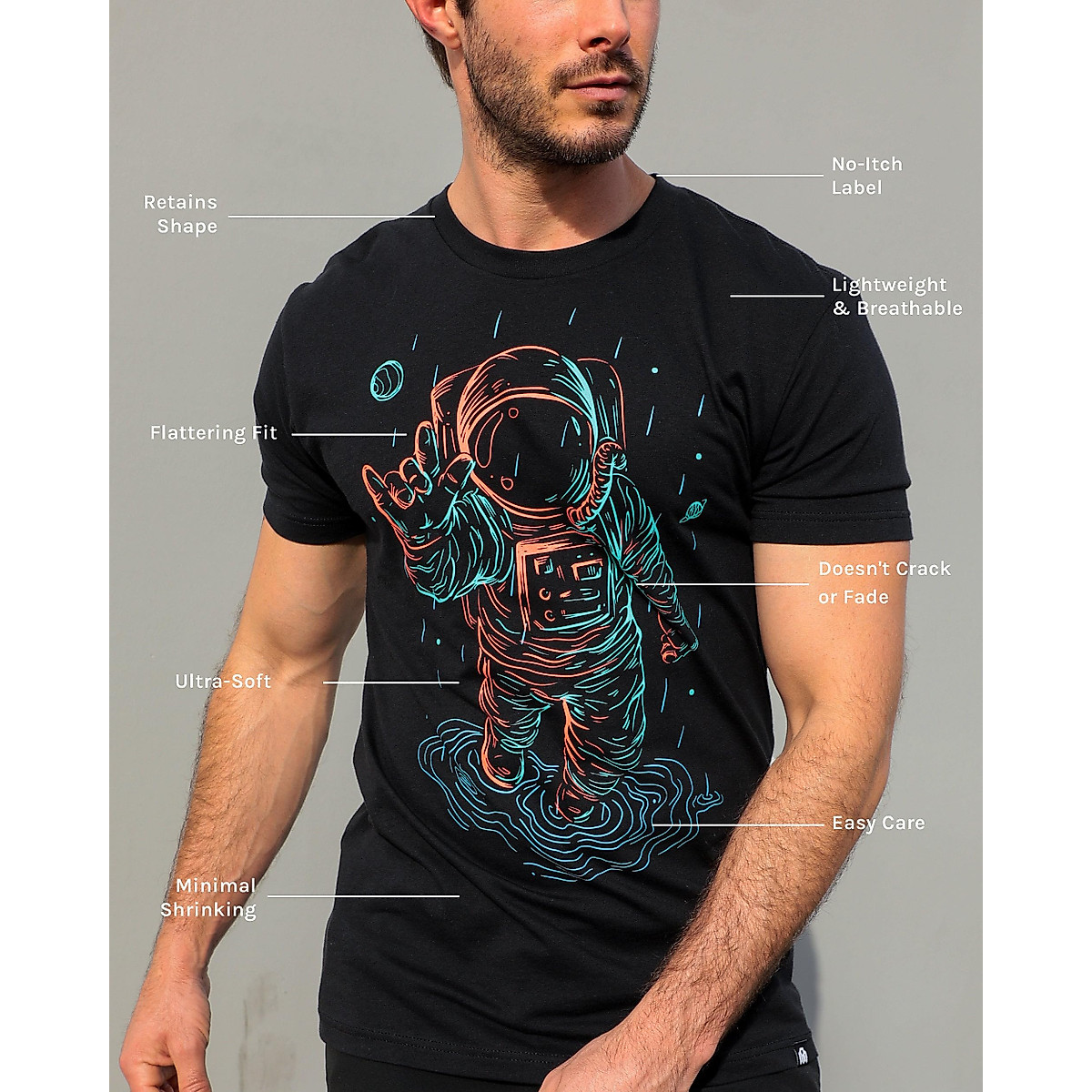INTO THE AM Liberty T-Shirt - Cool Astronaut Design Tees for Men (Black, X-Large)