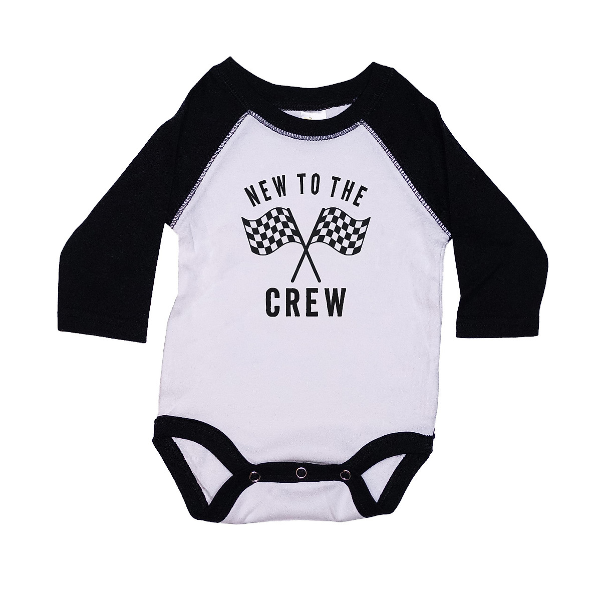 Ebenezer Fire Motocross Onesie/New To The Crew/Baby Racing Outfit/Raglan Bodysuit/Announcement (3-6M, BLACK)