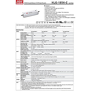 Mean Well HLG-185H-C1400B Power Supply, Single Output, LED, 200 W, 1.5" H x 2.7" W x 9" L