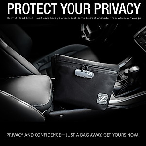 HELMET HEAD Smell Proof Bag with Combination Lock, Durable Water Repellent Odorless Stash Bag Comes With Mylar Bags and Inside Pouches For Your Herbs and Smelly Accessories (Black)