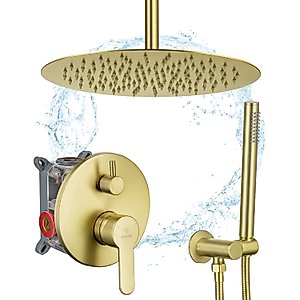 KALOG Shower System with Tub Spout Bathroom Rainfall Shower Faucet Set Wall Mounted (Brushed Nickel-B 12")