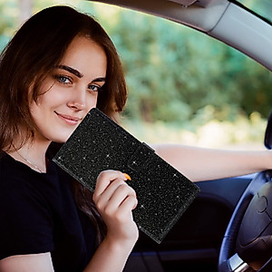 RSAquar unisex Car Registration and Insurance Holder, Vehicle Glove Box Organizer Cool Car Accessories, Car Document Holder for Cards, Driver License and Essential Document, Black Glitter