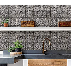InHome NH3922 Camden Antique SSilver Faux Tin Peel & Stick Backsplash Tiles, Metallic
