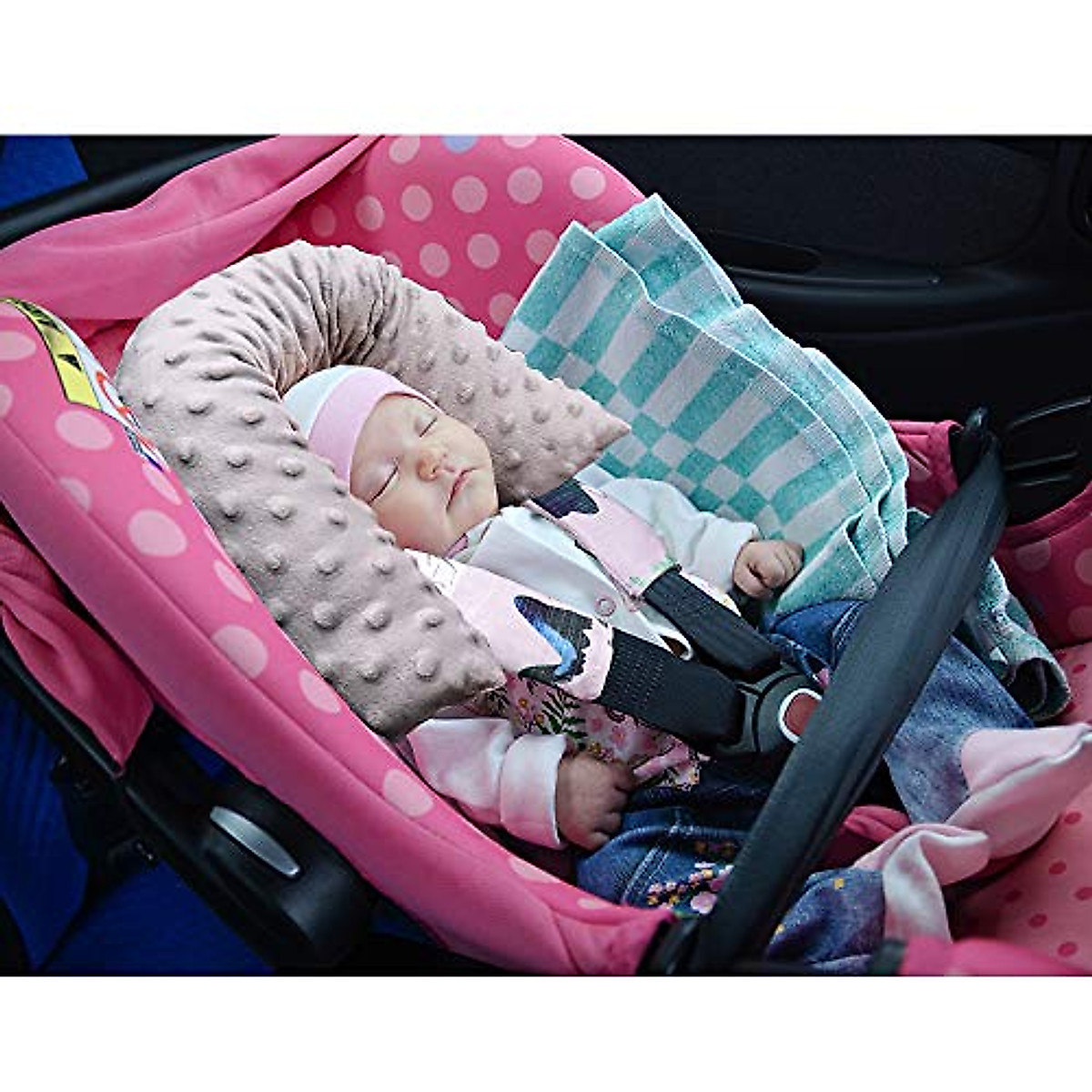 Baby Carseat Headrest and Strap Covers, Minky Adventure Mountain Baby Carseat Head Support & Carseat Neck Cover,Infant Head Support Pillow, Toddler Headrest Cushion Pad for Carseat Strollers Carrier